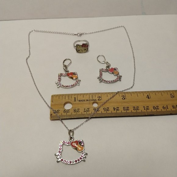 Jewelry | Hello Kitty Rhinestone Necklace Earrings Ring Set | Poshmark